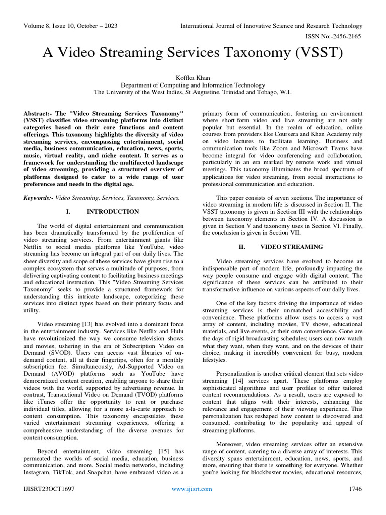 A Video Streaming Services Taxonomy (VSST) | PDF | Video On Demand ...