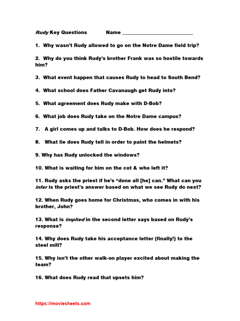 Key Questions on the Movie Rudy | PDF | Games & Activities
