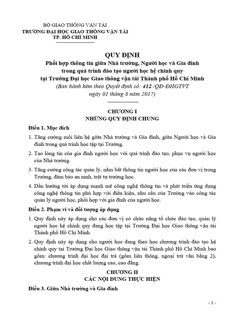 Quyet Dinh 412 Quy Dinh Phoi Hop Nha Truong Va Gia Dinh | PDF