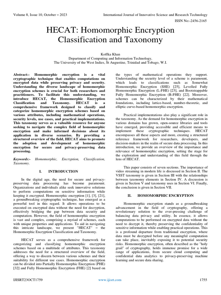 HECAT: Homomorphic Encryption Classification and Taxonomy | PDF ... HECAT: Homomorphic Encryption Classification and Taxonomy | PDF ...