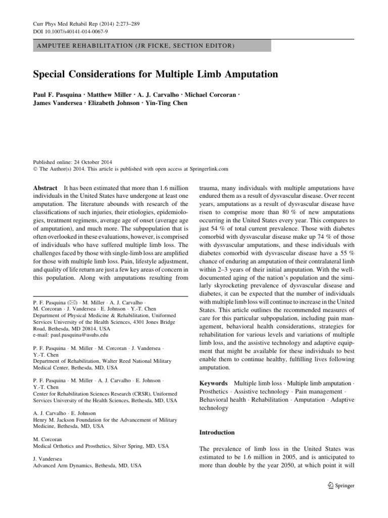 Special Considerations For Multiple Limb Amputation | PDF | Amputation ...
