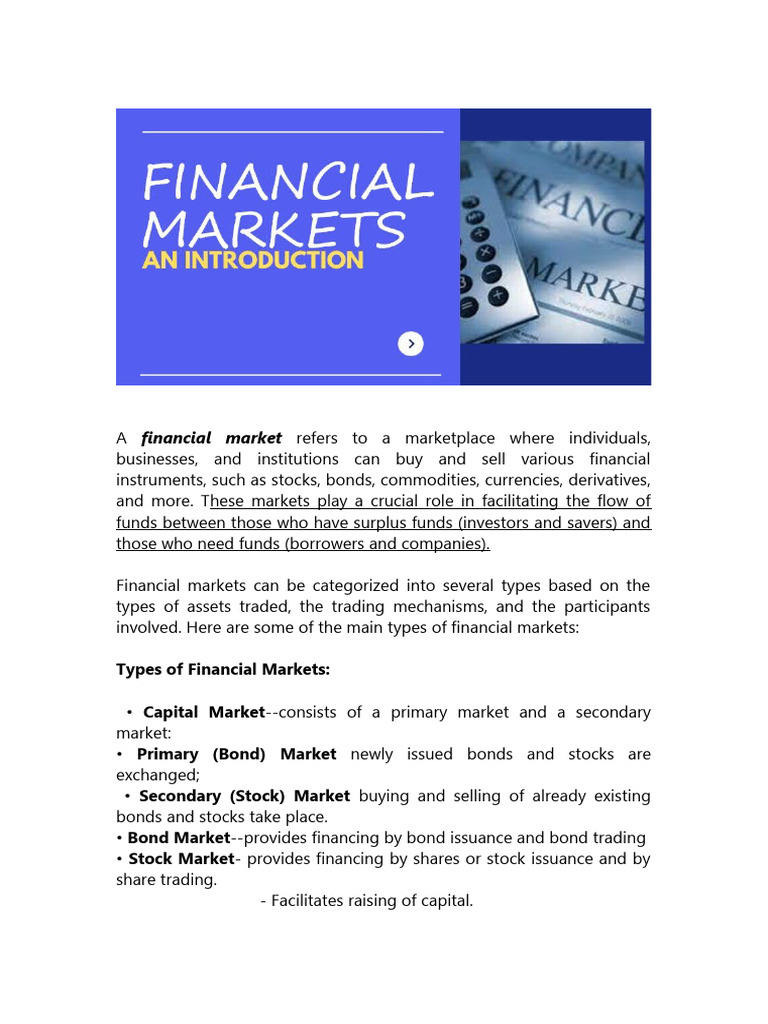 MPCB Module 1 Intro To Financial Market | PDF | Financial Markets ...