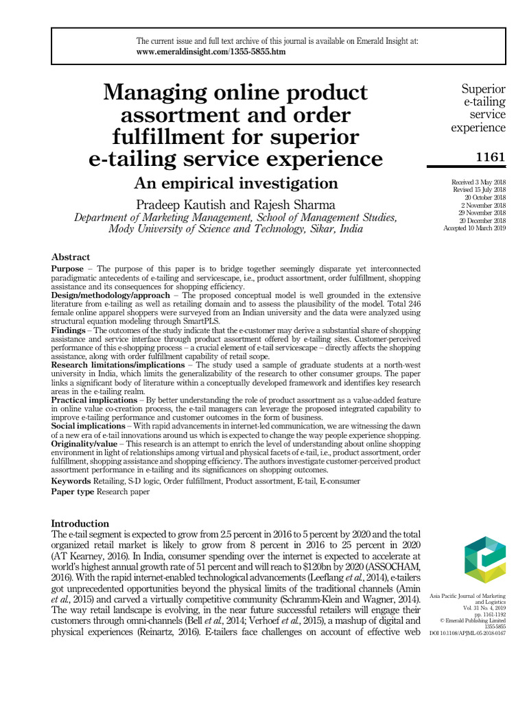Optimizing E-Tailing: Product Assortment & Fulfillment | PDF | Retail ...