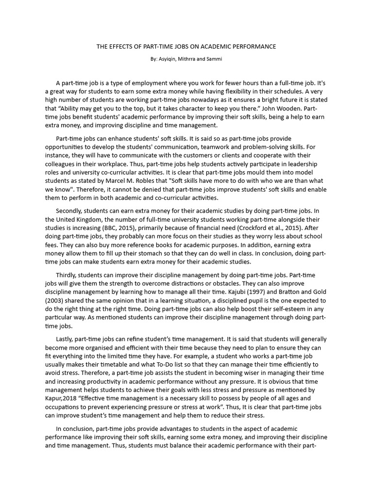 The Effects of Part-Time Jobs On Academic Performance After Rewrite ...