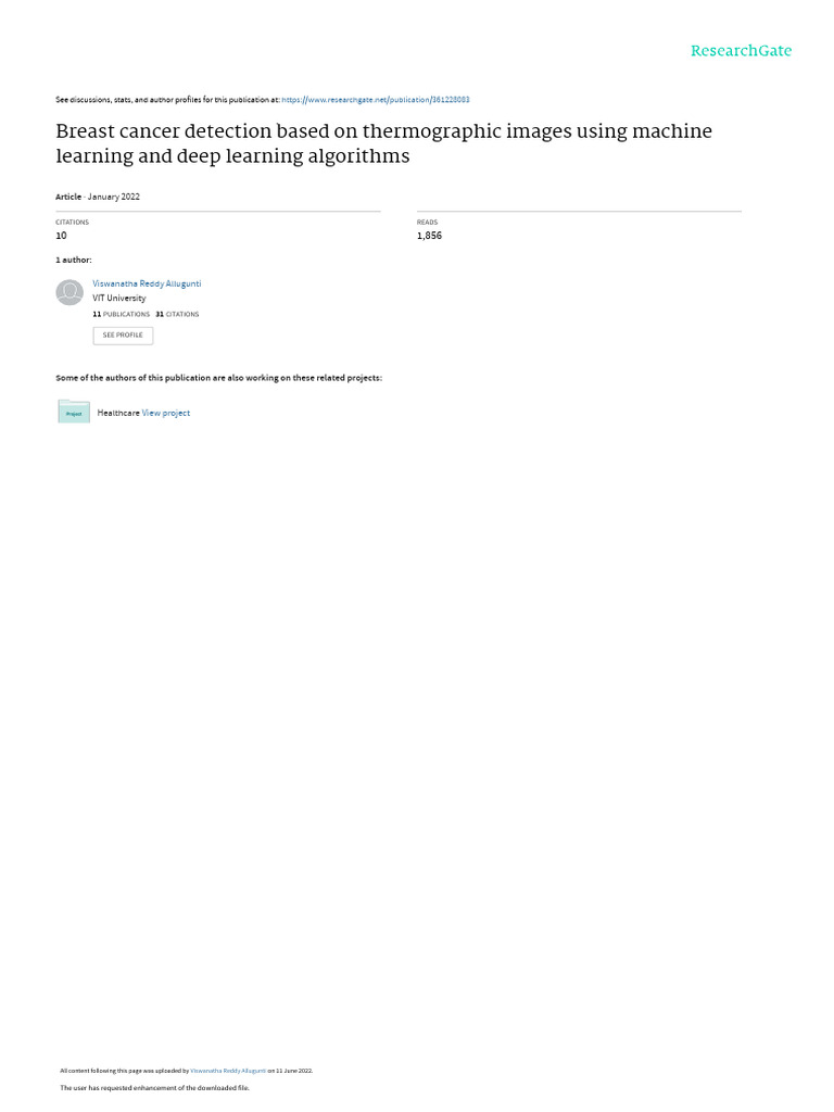 Breast Cancer Detection Based On Thermographic Images Using Machine Learning And Deep Learning
