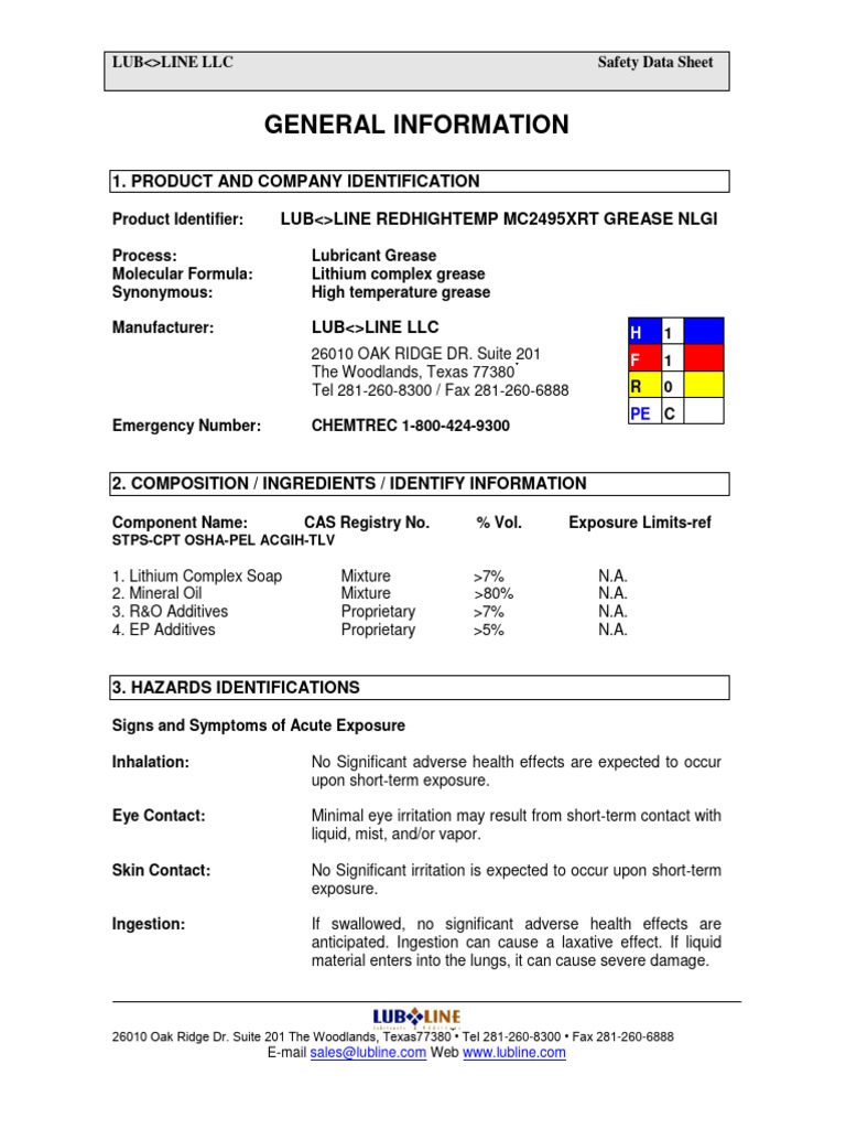 Lubricant Grease Safety Data Sheet | PDF | Firefighter | Hazardous Waste