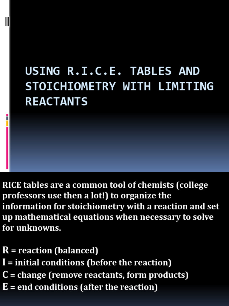 Using RICE Tables and Limiting Reactants | PDF | Stoichiometry ...