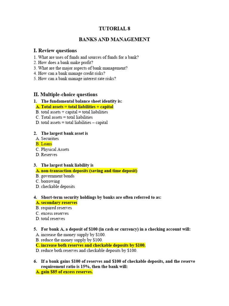 Tutorial 8 Questions | PDF | Banks | Deposit Account