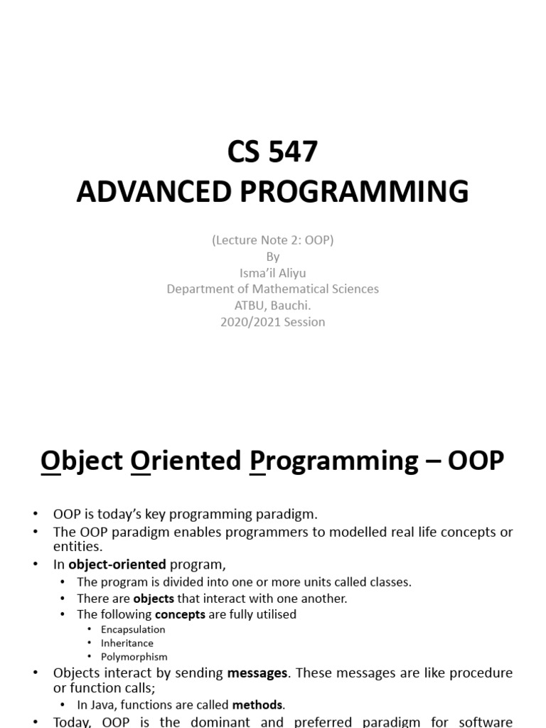 CS547 - 2020-2021 - Lecture - Note 2 - OOP | PDF | Inheritance (Object Oriented Programming ...