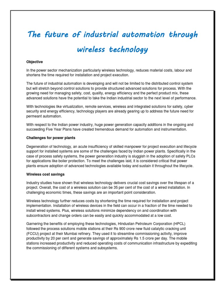 Future of Industrial Automation: Wireless Tech | PDF | Automation ...