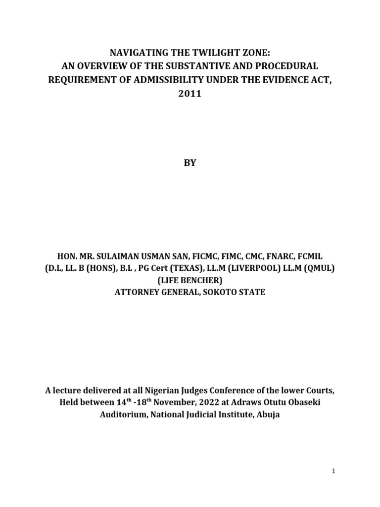 Admissibility Under the Evidence Act 2011 | PDF | Hearsay | Evidence (Law)