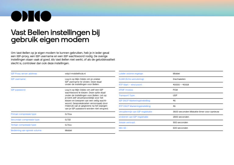 Odido Vast Bellen Instellingen Bij Gebruik Van Eigen Modem | PDF