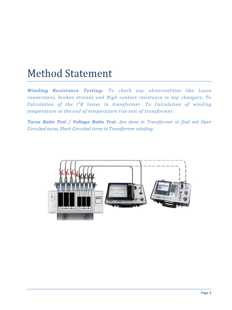 Method Statement Winding Resistance & TTR | PDF | Transformer ...