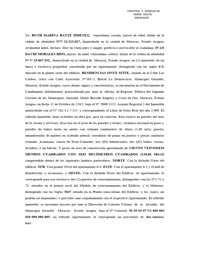 Documento Compra Venta Ivan Morales | PDF | Derecho civil (sistema legal) | Ley de Propiedad