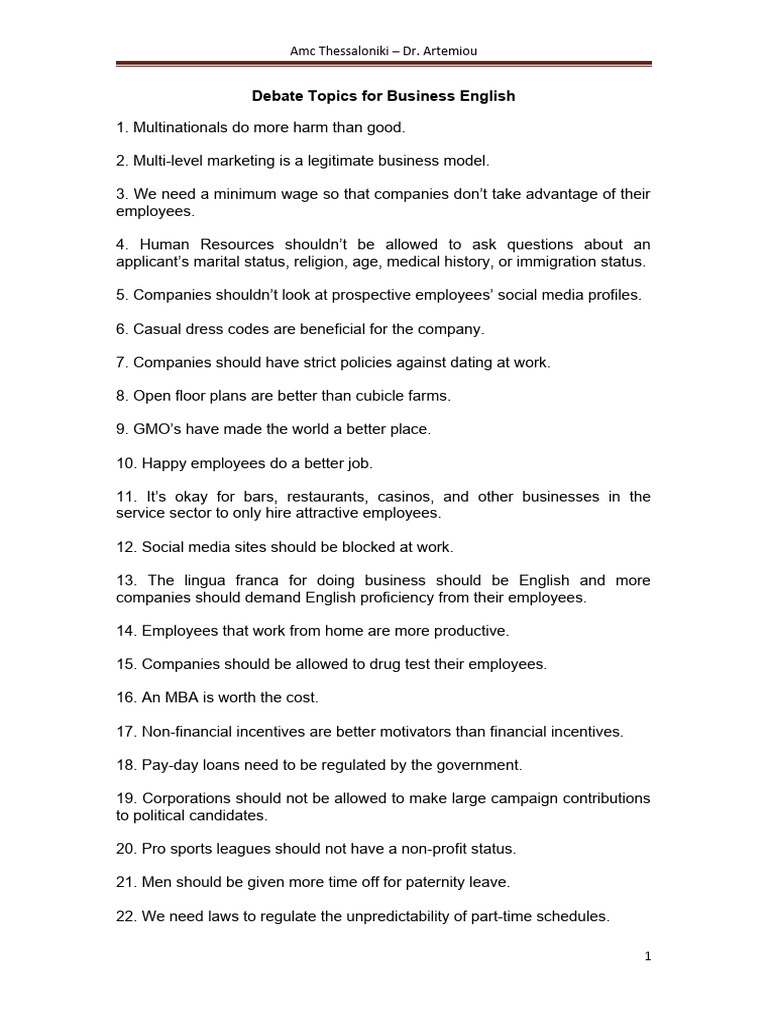 Business Debate Topics for Discussion | PDF | Employment | Economies