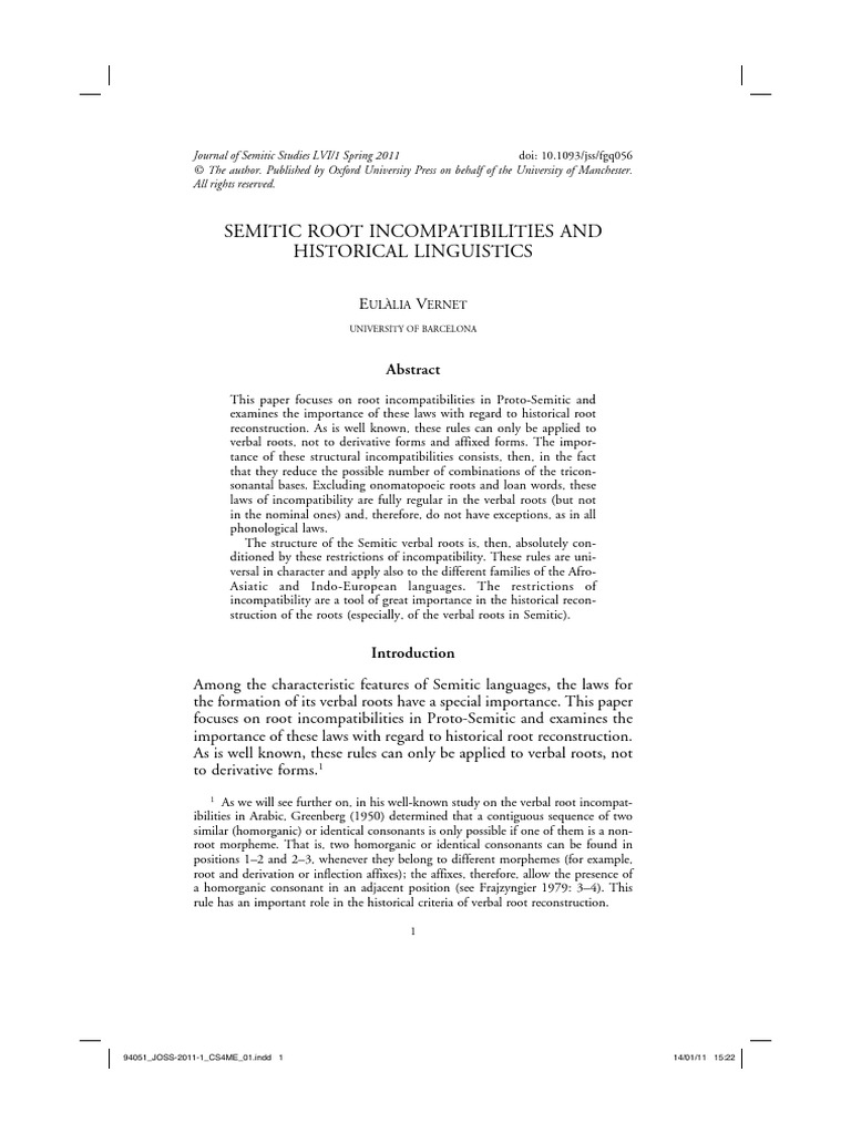 Semitic Root Incompatibilities and Histo | PDF | Arabic | Word