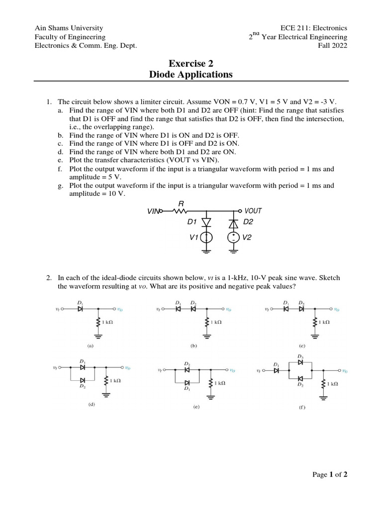 Ece211 Ex 02 Diodes v01 | Download Free PDF | Electrical Network | Amplitude