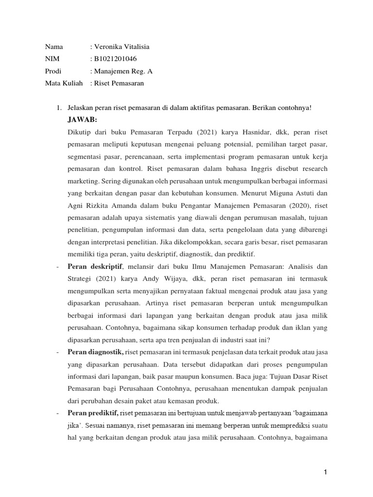 Veronika Vitalisia Tugas Riset Pemasarna | PDF