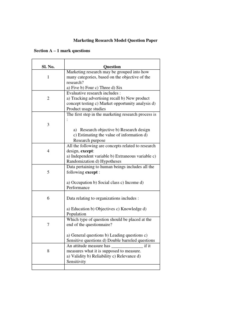 Marketing Research Model Exam Paper | PDF