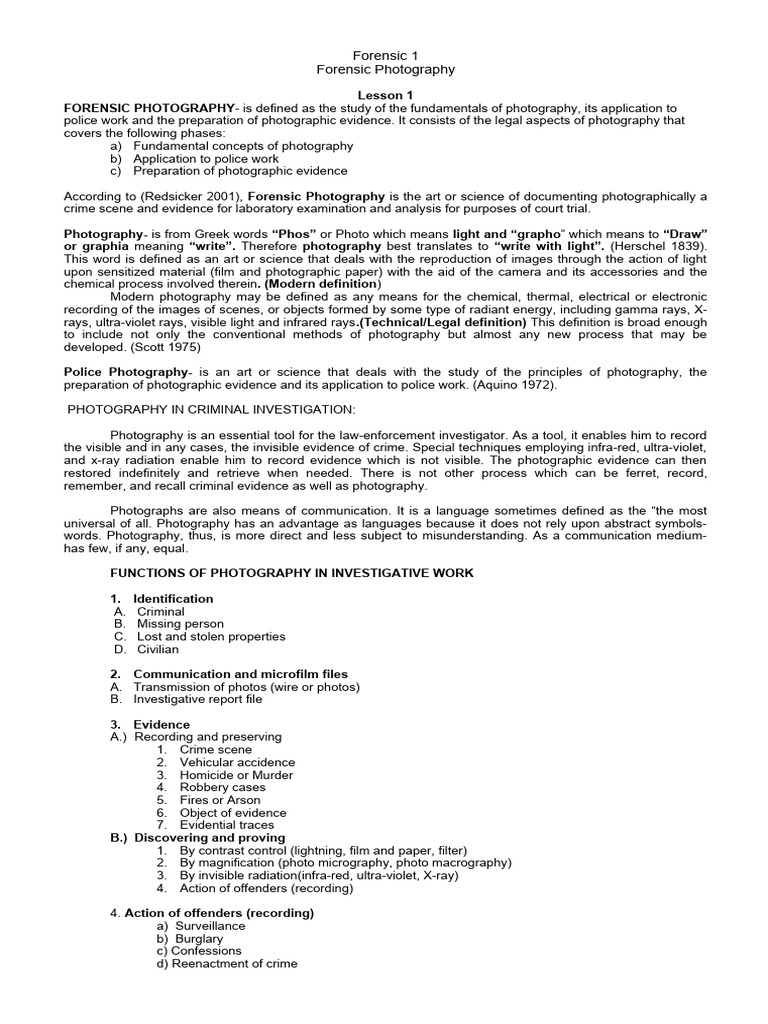 Forensic 1 Midterm | PDF | Camera | Light