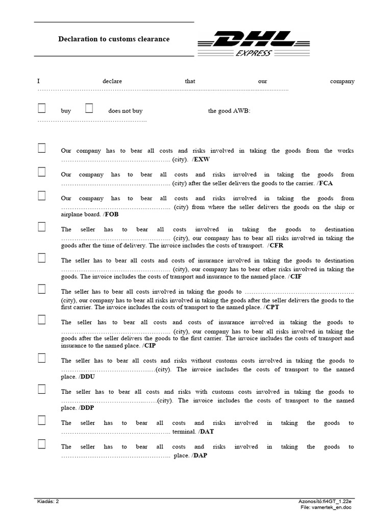 Declaration To Customs Clearance Hu en | PDF | International Trade ...
