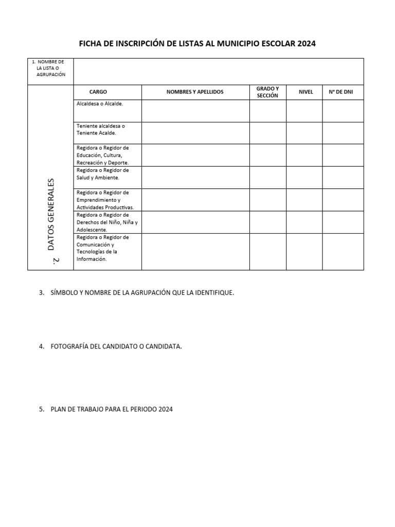 Ficha de Inscripcion de Listas Al Municipio Escolar 2023 | PDF | Votación | Democracia