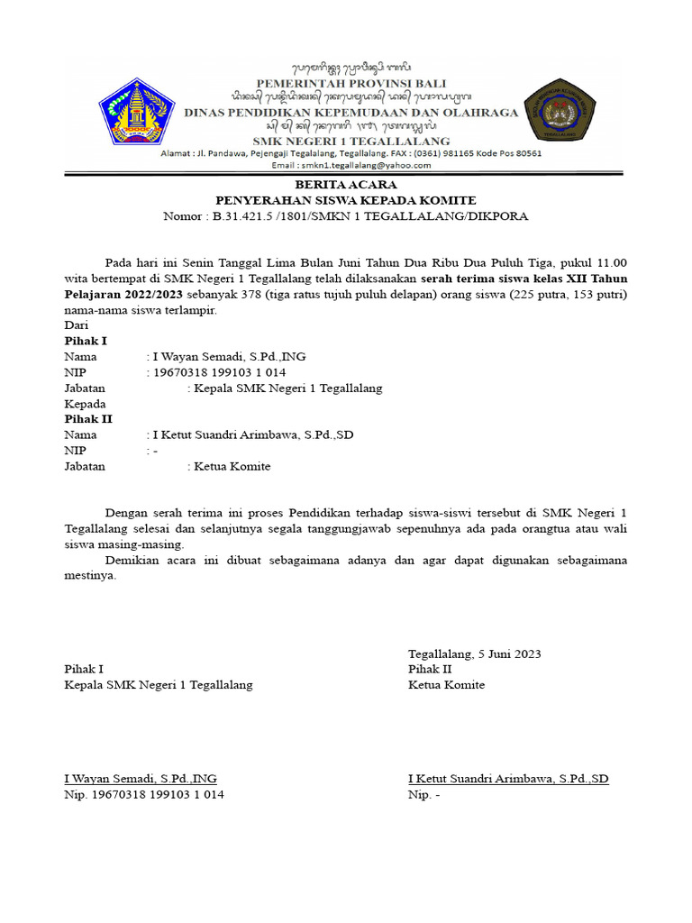 Berita Acara Serah Terima Komite Pdf