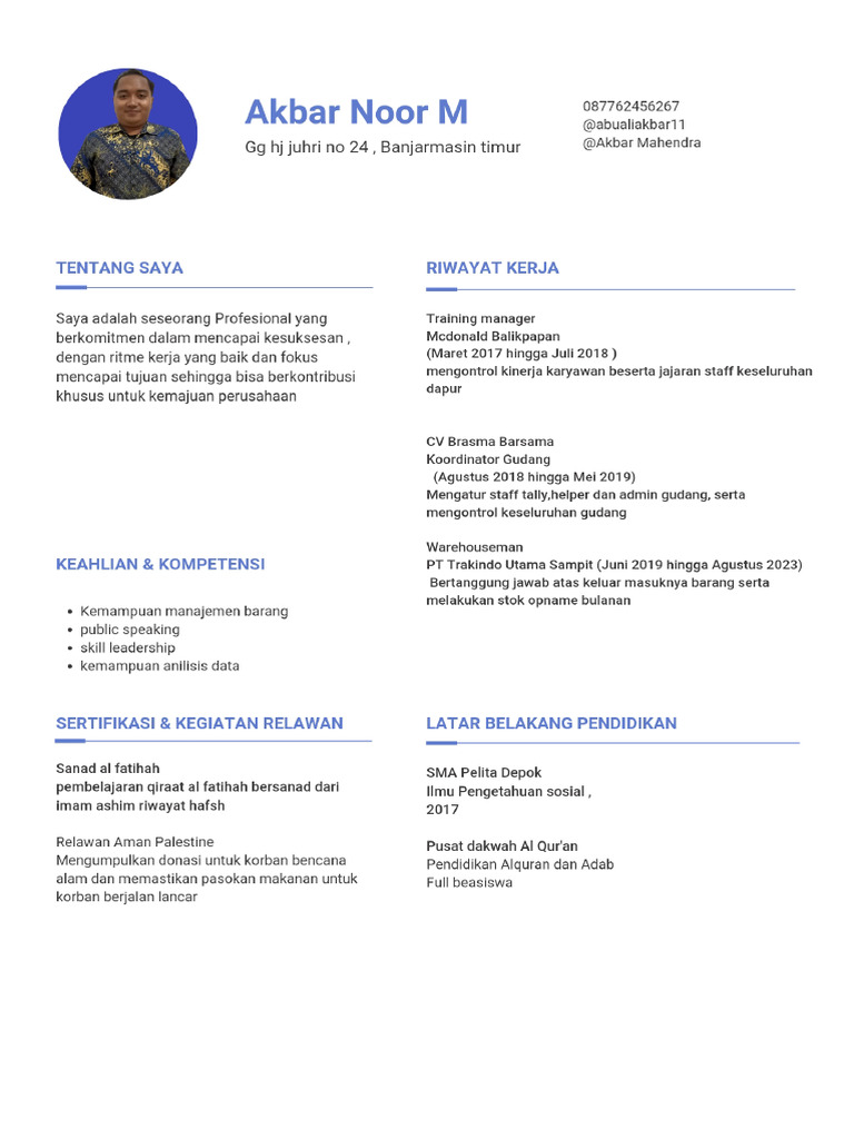 CV Akbar Noor M | PDF