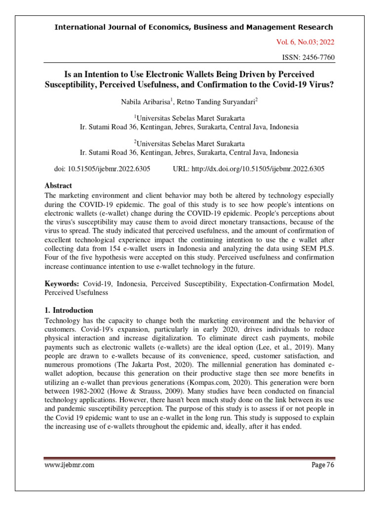 Is An Intention To Use Electronic Wallets Being Driven by Perceived Susceptibility Perceived ...
