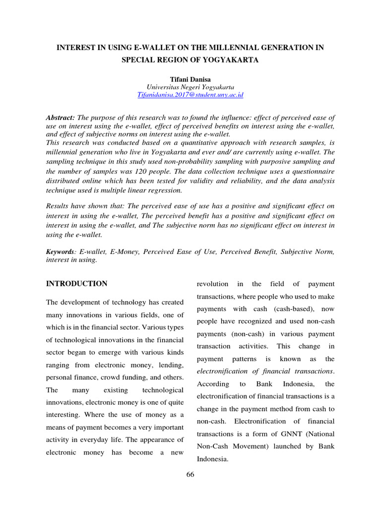 Interest in Using E-Wallet On The Millennial Generation in Special Region of Yogyakarta (Journal ...