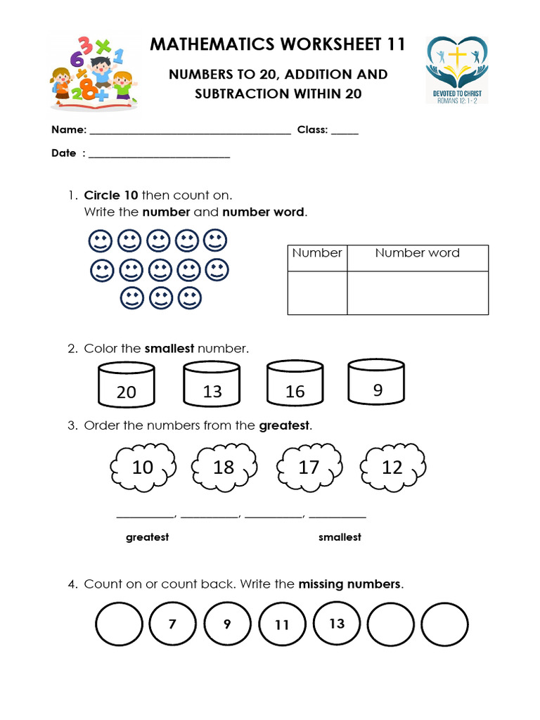 Addition and Subtraction to 20 Worksheet | PDF