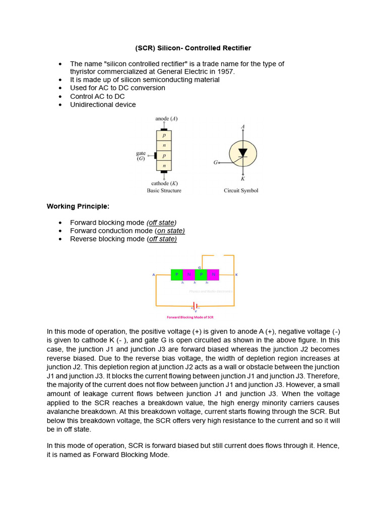SCR Silicon Controlled Rectifier | PDF | Power (Physics) | Electrical ...