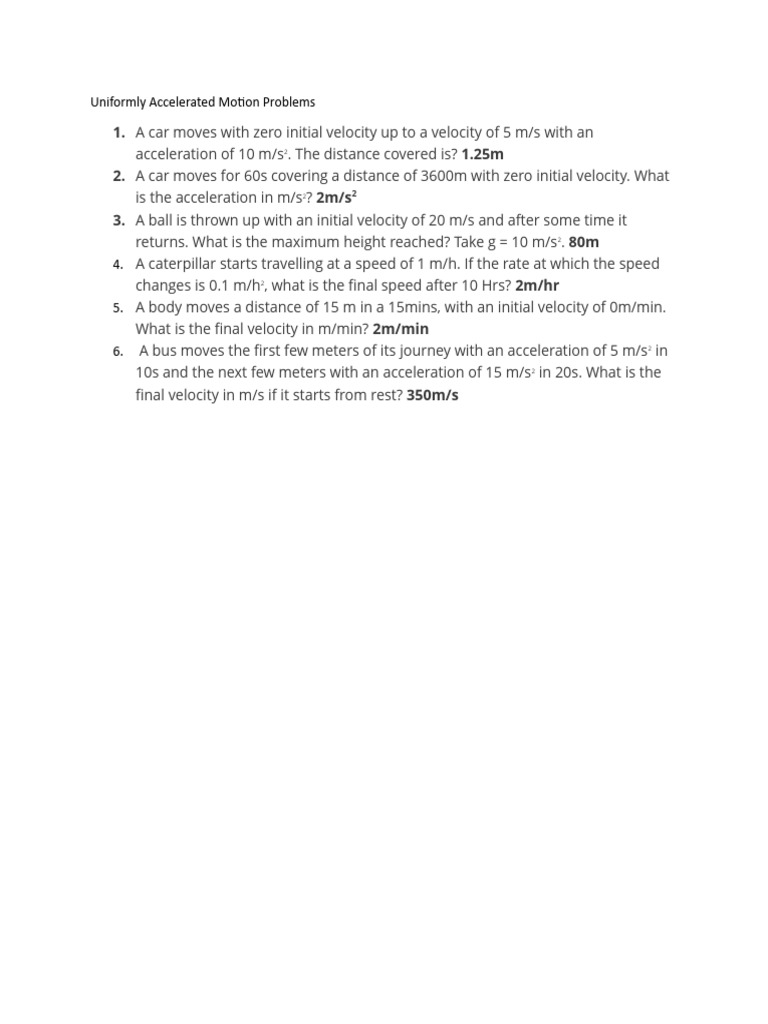 Uniformly Accelerated Motion Problems | PDF