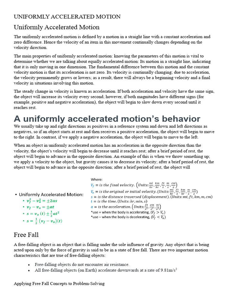 Uniformly Accelerated Motion | PDF | Acceleration | Velocity