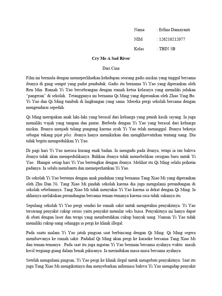 Sinopsis Film Cina "Cry Me A Sad River" | PDF