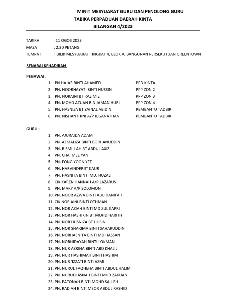 Minit - Mesyuarat 10.8.2023 | PDF