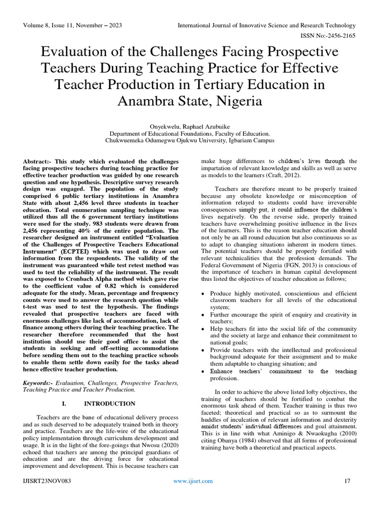 Evaluation of The Challenges Facing Prospective Teachers During ... Evaluation of The Challenges Facing Prospective Teachers During ...