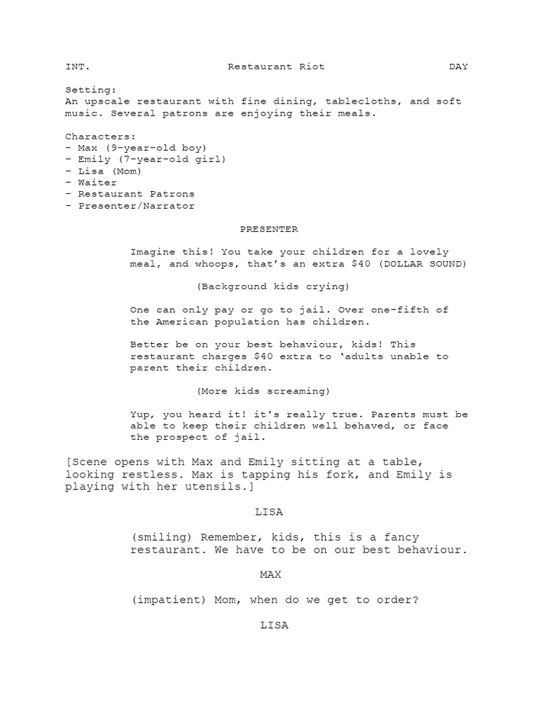 curtis - restaurant riot script | PDF | Waiting Staff | Restaurants