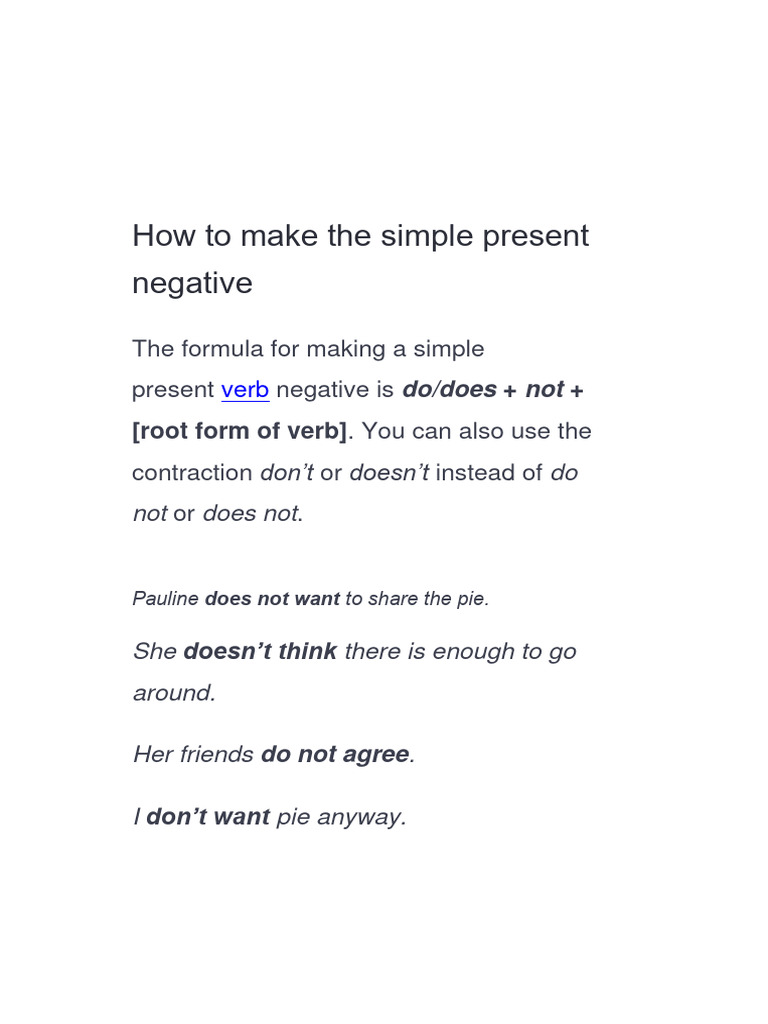 Present Indefinite Tense 4 How To Make Negative | PDF