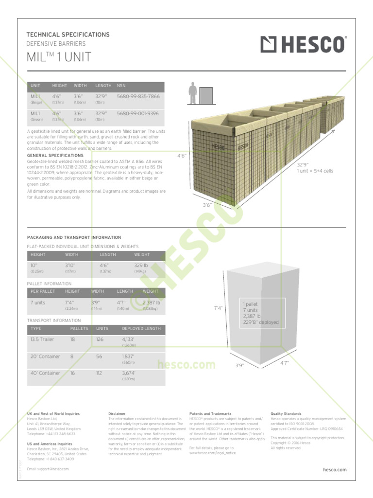 HESCO MIL-S ProductSheet 16 12 13-2 | PDF | Trademark | Pallet