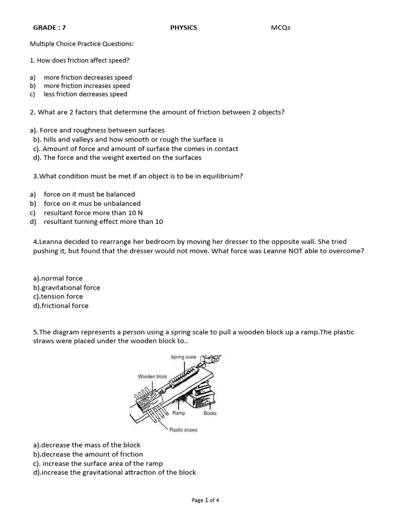 Grade 7 MCQS | PDF | Force | Lever