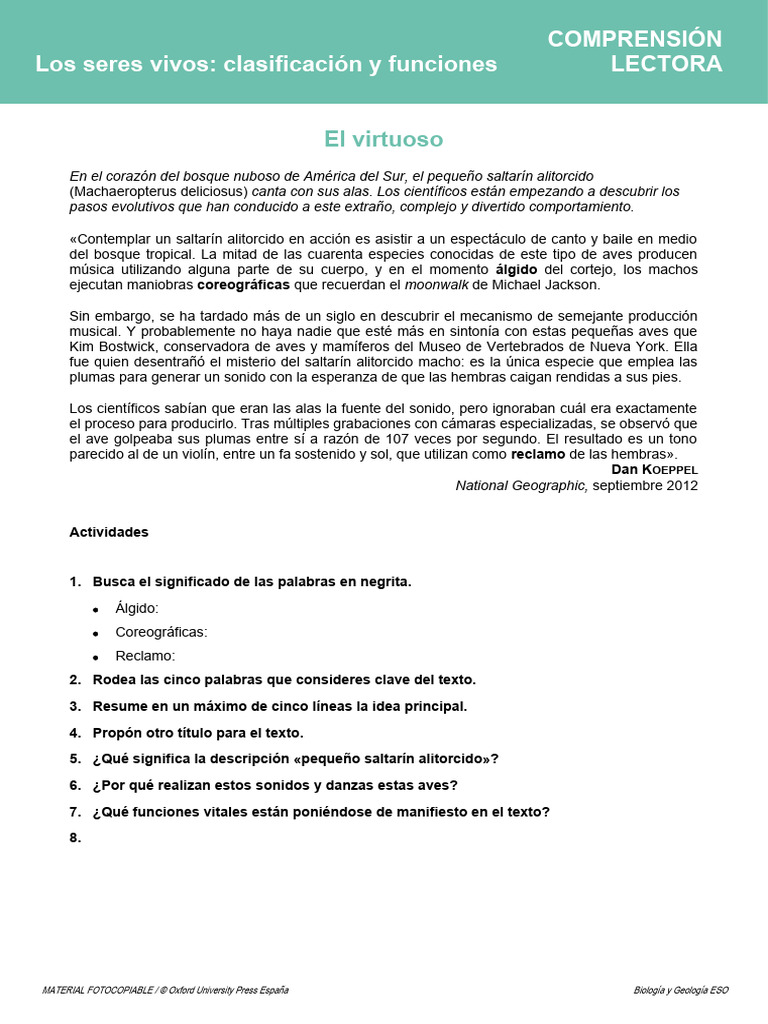 Seres Vivos Comp Lect Sol Virtuoso | PDF | Aves | Bailes