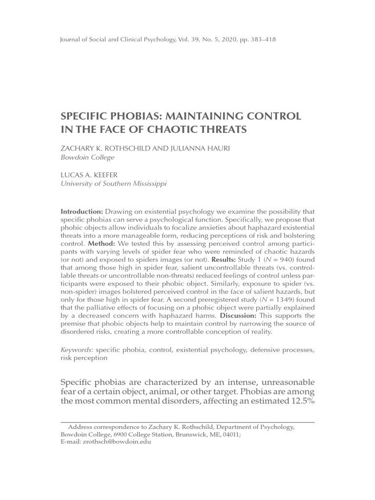 Specific Phobias Rothschild | PDF | Phobia | Anxiety Disorder