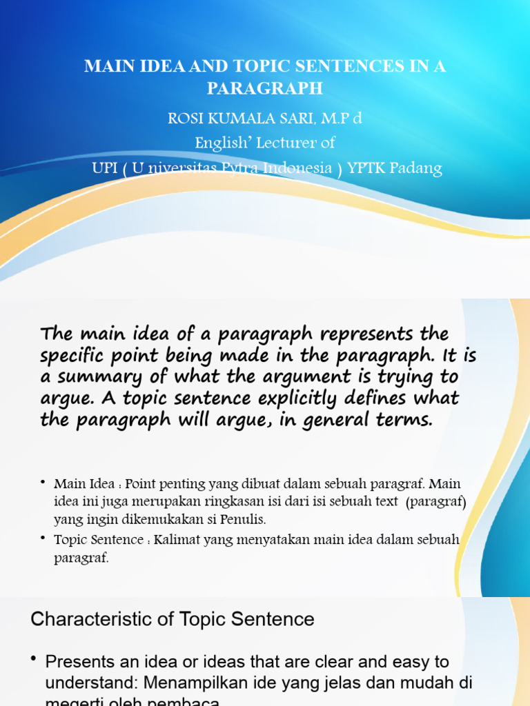 Main Idea and Topic Sentences in A Text | PDF