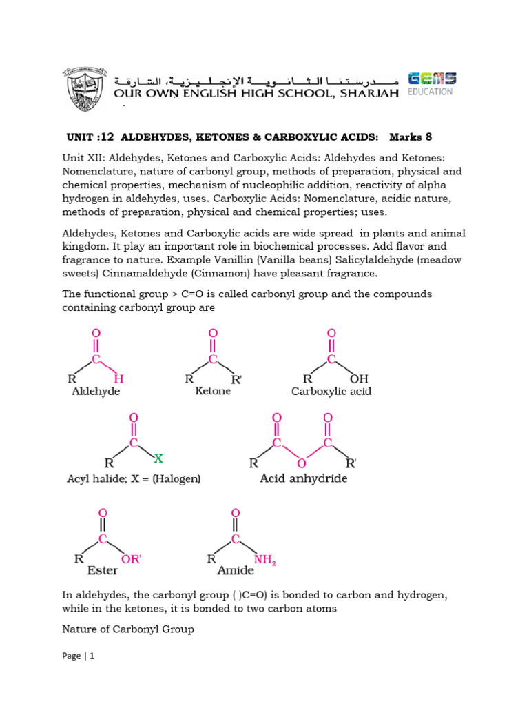 UNIT 12 Aldehydes, Ketones & Carboxylic Acids | PDF | Aldehyde | Ketone