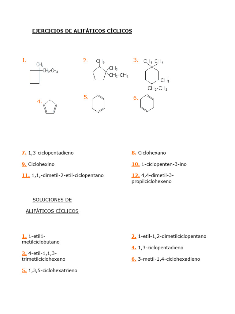 EJERCICIOS DE ALIFÁTICOS CÍCLICOS 2011-3 Clase 7 | PDF | Hidrocarburos