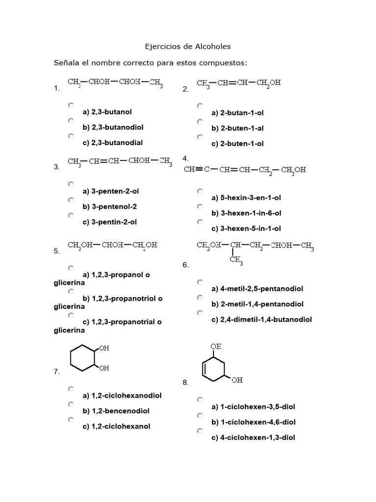 Ejer - Quimica Organica - Alcoholes | PDF | Compuestos orgánicos | Compuestos químicos