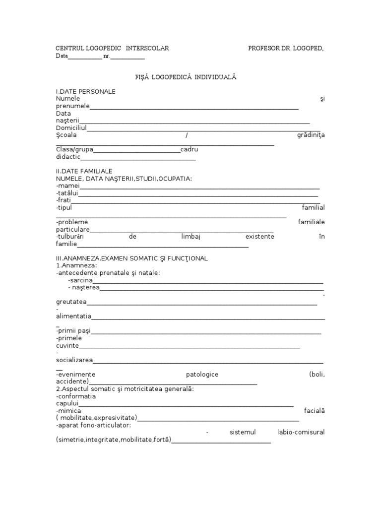 Fisa Logopedica Individuala | PDF