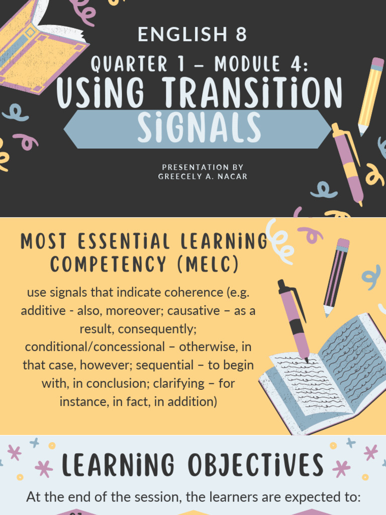 Transition Signals for Coherent Writing | PDF | Language Arts ...