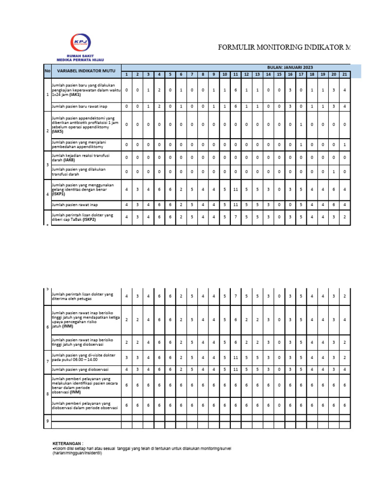 Form Indikator Rawat Inap Jan-Des 2023 | PDF